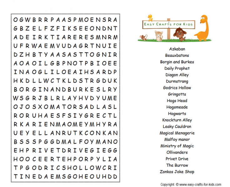 Free Harry Potter Word Search Puzzles