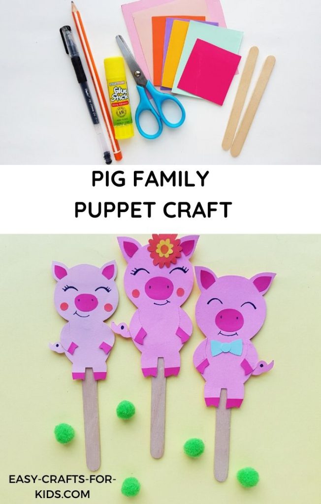 Pig Puppet Craft With Paper and Popsicle Sticks